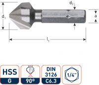 HSS-G Verzinkfrees, 90°, 1/4''-C6.3, ø16,5 (1 st.) | JRV Products