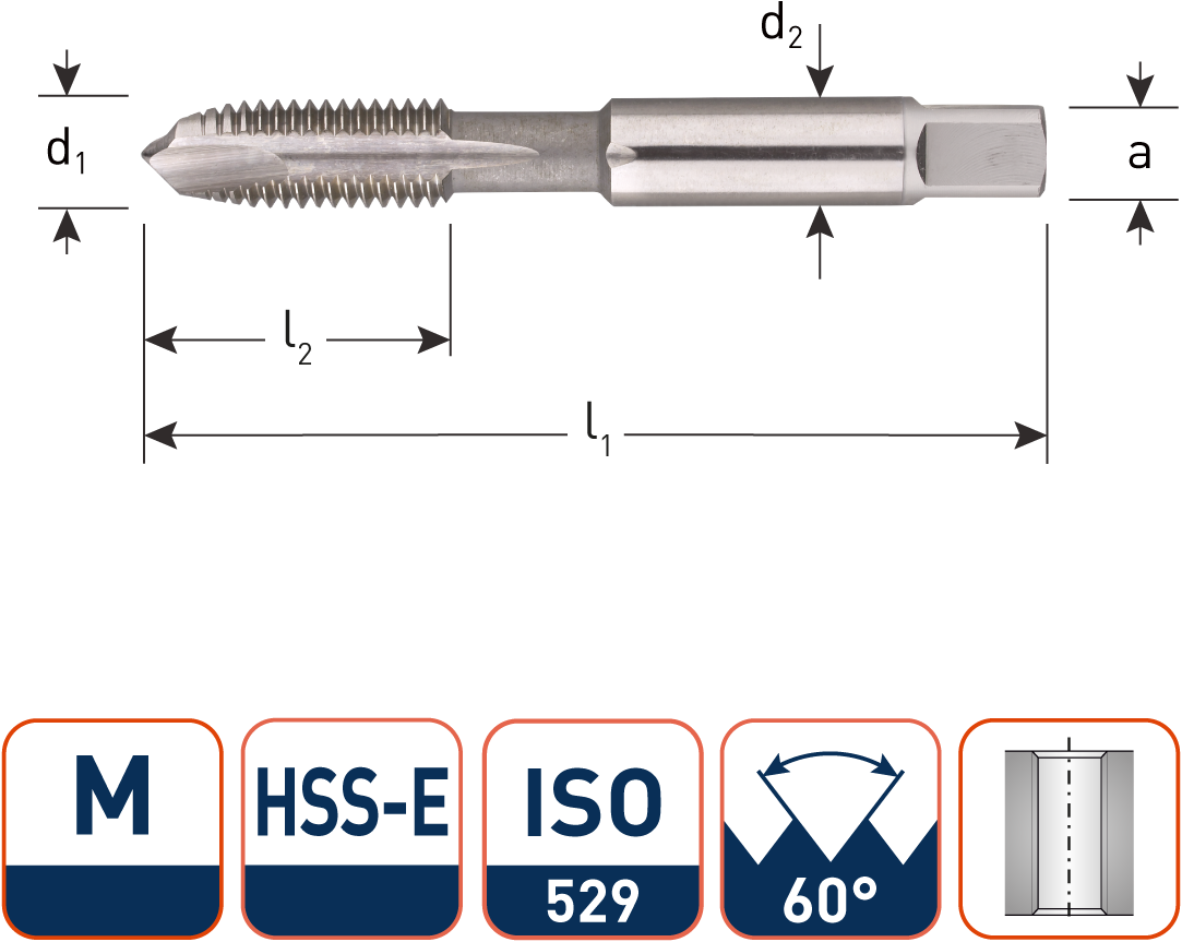 HSS-E Machinetap, doorlopend, kort, ISO 529, M6 (1 st.) | JRV Products