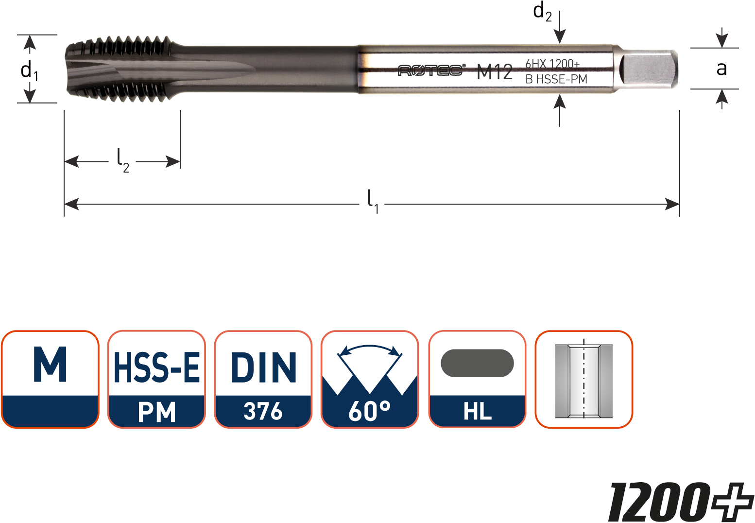 HSS-E PM Machinetap '1200+', doorlopend, DIN 376, M16 (1 st.) | JRV ...