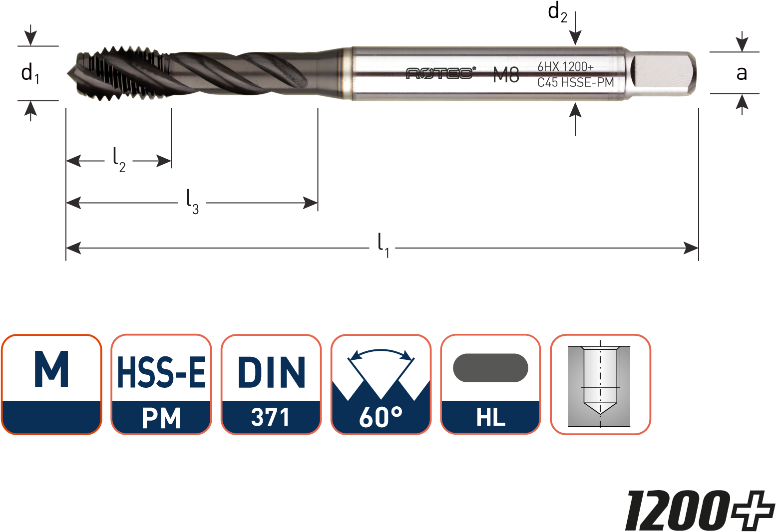 HSS-E PM Machinetap '1200+', blind, DIN 371, M3 (1 st.) | JRV Products