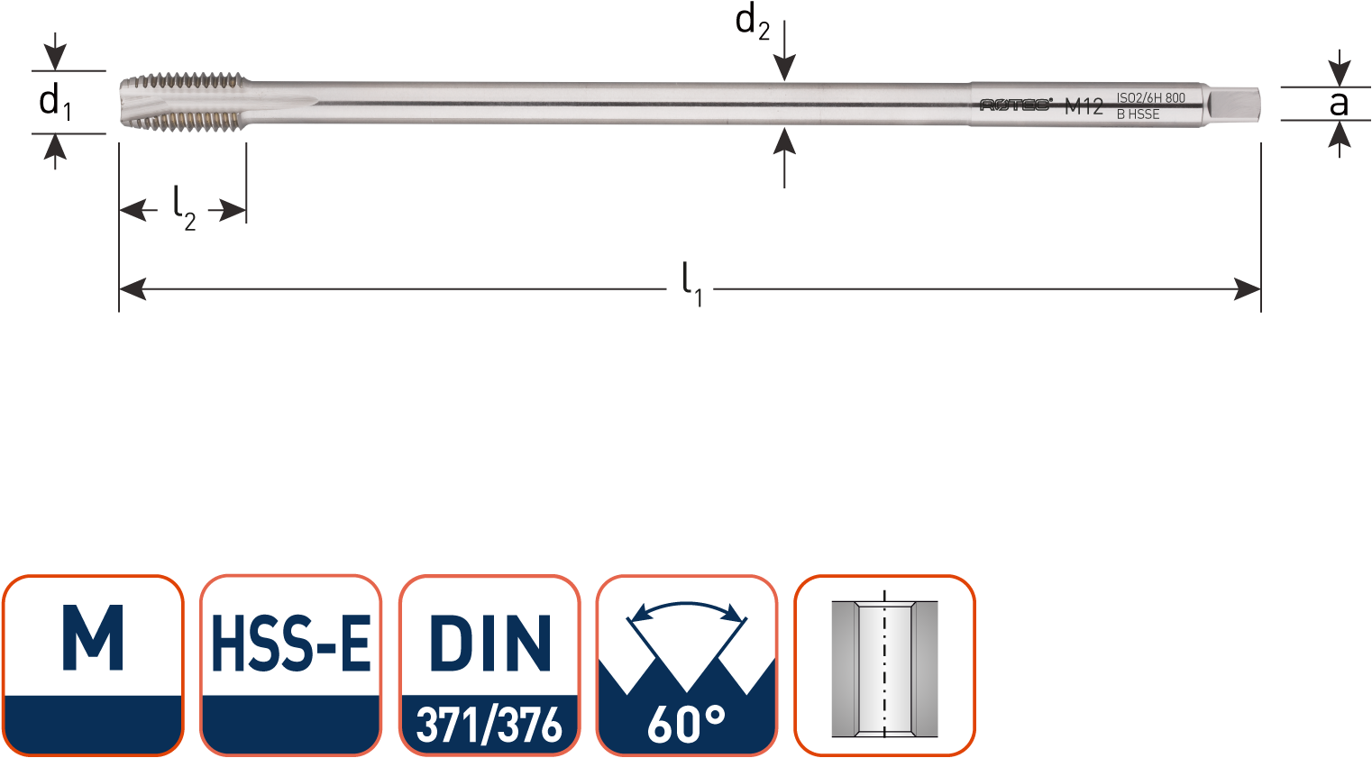 HSS Machinetap, extra lang, doorlopend, DIN 376, M10 (1 st.) | JRV Products