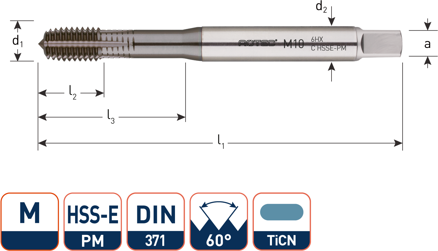 HSS-E PM Roltap, DIN 371, +TiCN, M10 (1 st.) | JRV Products